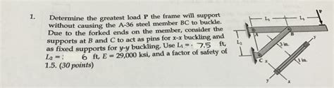 Solved Determine The Greatest Load P The Frame Will Support