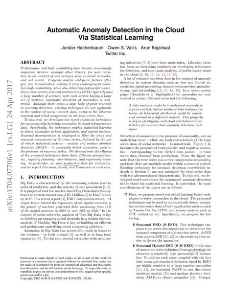Pdf Automatic Anomaly Detection In The Cloud Via Statistical · Automatic Anomaly Detection