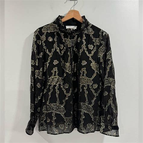 Ba Sh Droo Metallic Lace Longsleeve Blouse Size Depop