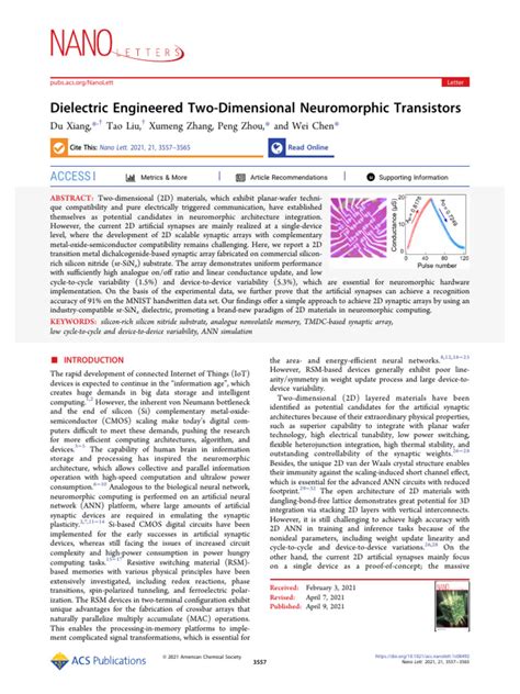 Xiang Et Al 2021 Dielectric Engineered Two Dimensional Neuromorphic