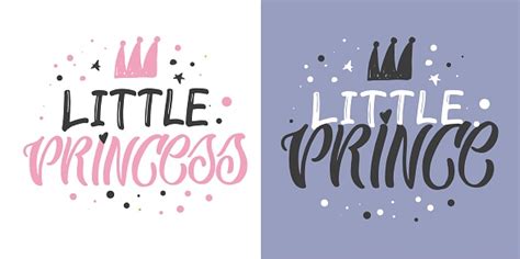 소녀 소년 옷에 대한 어린 공주 왕자 텍스트의 벡터입니다 티셔츠 디자인 카드 배너 템플릿입니다 소녀 소년 서예 배경입니다 어린