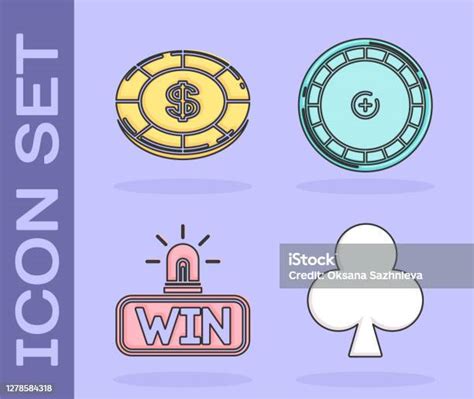 클럽 기호 달러 기호카지노 칩 카지노 승리 와 카지노 룰렛 휠 아이콘과 함께 재생 카드를 설정합니다 벡터 가능성에 대한 스톡
