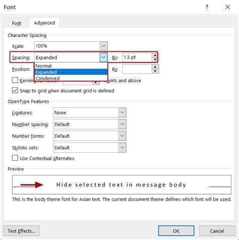 Set Character Spacing For Selected Text In Message Body