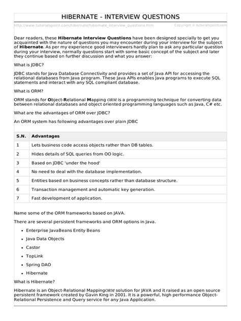 hibernate interview questions pdf object relational mapping databases