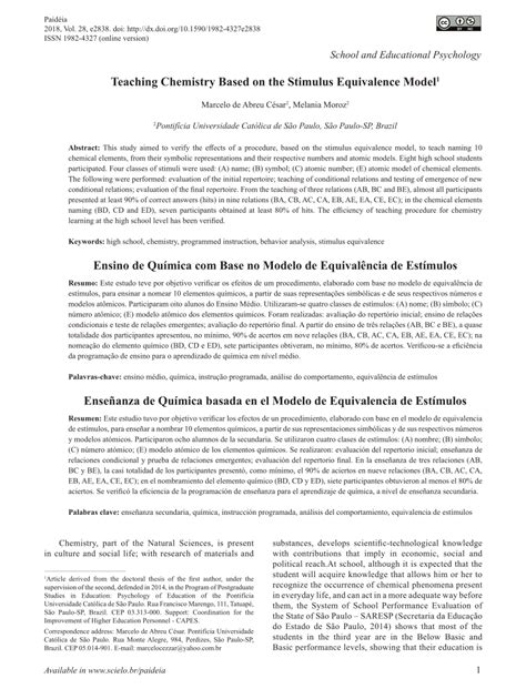 Pdf Teaching Chemistry Based On The Stimulus Equivalence Model
