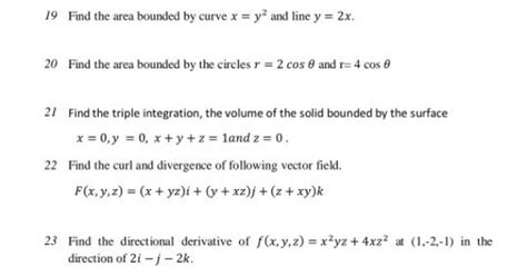 19 find the area bounded by curve x y2 and line y 2x 20 find the area bo