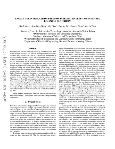 Pdf Speech Dereverberation Based On Integrated Deep And Ensemble Learning Algorithm