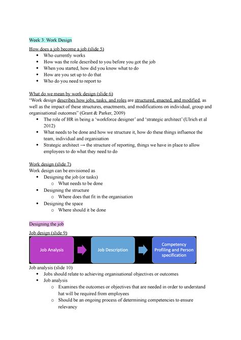 week 3 intro to hrm lecture notes week 3 work design how does a