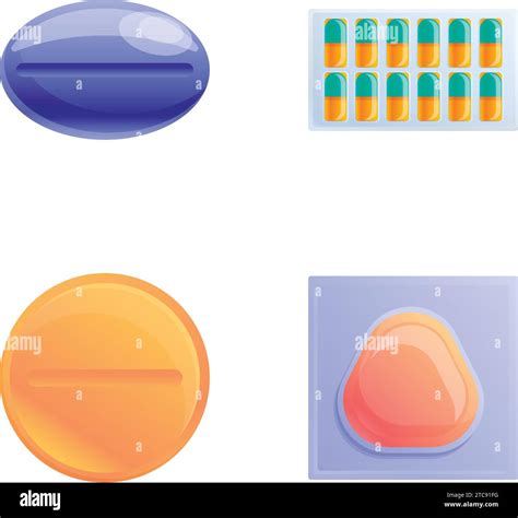 Various Meds Icons Set Cartoon Vector Pill And Capsule Blister