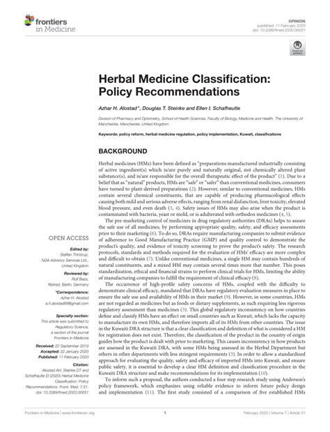 Pdf Herbal Medicine Classification Policy Recommendations