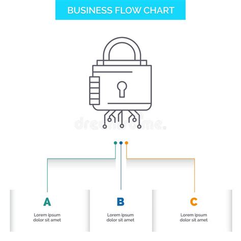 Security Cyber Lock Protection Secure Business Flow Chart Design With 3 Steps Line Icon For