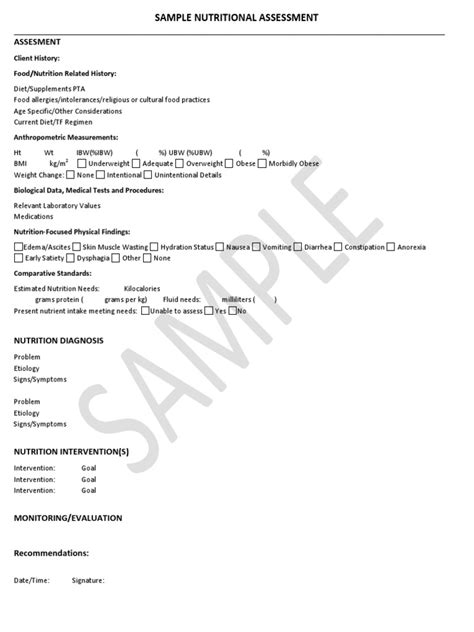Nutrition Care Sample Asmt Form Pdf