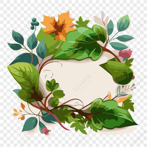잎이 있는 화려한 스프링 프레임 벡터상표 Png 일러스트 무료 다운로드 Lovepik