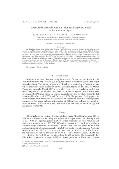 Pdf Ensemble Data Assimilation For An Eddy Resolving Ocean Model Of