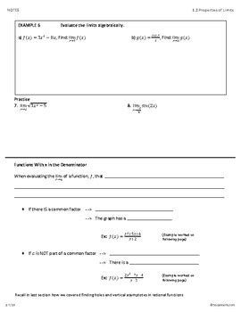 Evaluating Limits Methods Lesson Plan Guided Notes Part By SoLa Math