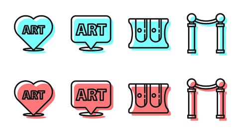 세트 라인 연필 깎기 텍스트 아트와 심장 텍스트 예술과 음성 거품과 그림 아이콘의 전시 벡터 연필깎이에 대한 스톡 벡터 아트 및