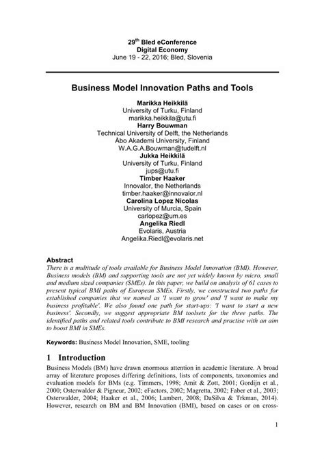 Pdf Business Model Innovation Paths And Tools Dokumentips