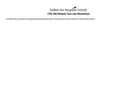 CYB Module Two Lab Worksheet Franchesko Lopez CYB Module Two Lab Worksheet Complete