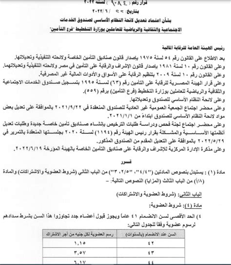 رئيس الرقابة المالية يصدر قرارًا بتعديل لائحة صندوق الخدمات الاجتماعية بوزارة التخطيط اليوم السابع