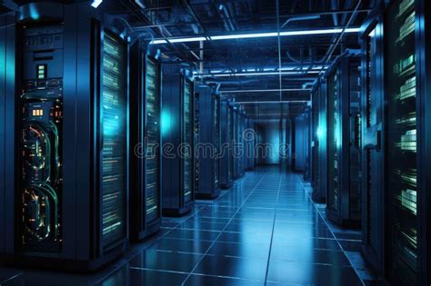 A Photograph Showcasing Multiple Rows Of Servers In A Data Center
