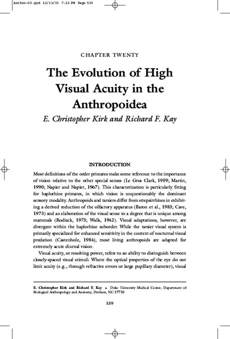 Pdf The Evolution Of High Visual Acuity In The Anthropoidea