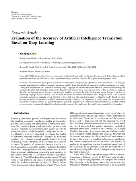 Pdf Evaluation Of The Accuracy Of Artificial Intelligence Translation Based On Deep Learning