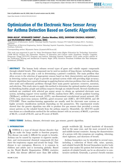 Pdf Optimization Of The Electronic Nose Sensor Array For Asthma