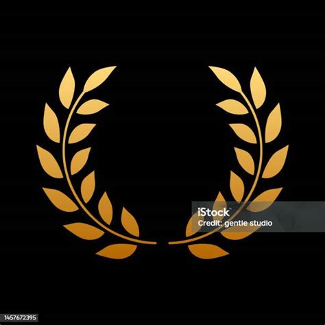 검은색 배경에 승자 실루엣 아이콘에 대한 골드 라운드 채플릿 보상 황금 월계관 상 승리의 상징 올리브 잎 가지 모양의 리더 트로피 고립된 벡터 그림 1위에 대한 스톡 벡터