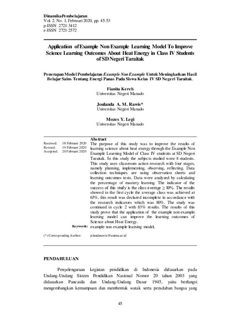 Pdf Penerapan Model Pembelajaran Example Non Example Untuk