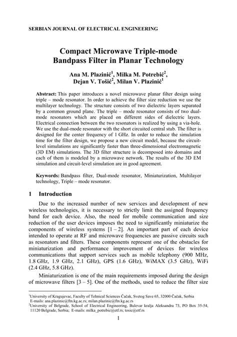 Pdf Compact Microwave Triple Mode Bandpass Filter In Planar Technology