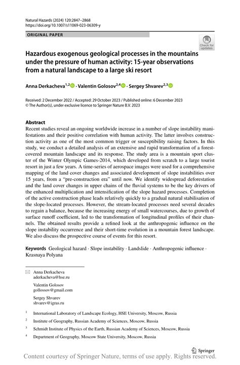 Hazardous Exogenous Geological Processes In The Mountains Under The