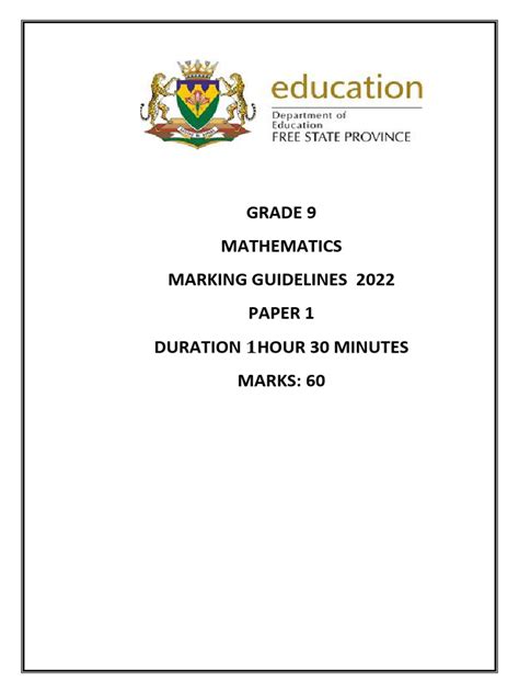 Memo Grade 9 Mathematics Paper 1 Nov Test 2022 Pdf Applied