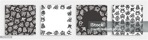 그래픽 디자인을위한 일본 전통 문화 아이콘 패턴 배경 정사각형 벡터 템플릿 세트입니다 Brand Name Smart Phone에 대한 스톡 벡터 아트 및 기타 이미지