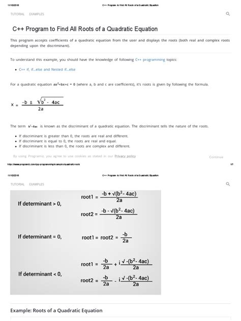 C Program To Find All Roots Of A Quadratic Equation Pdf Quadratic