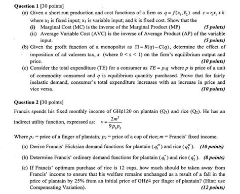 Question 3 20 Points Consider The Production