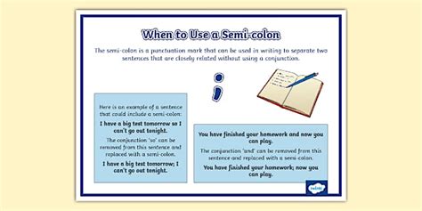 When To Use A Semi Colon Display Poster Twinkl
