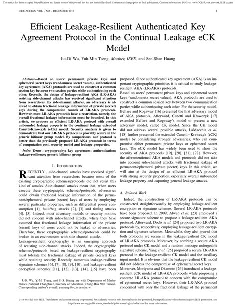 Pdf Efficient Leakage Resilient Authenticated Key Agreement Protocol