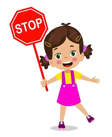Premium Vector Cute Boy Making Stop Gesture With Traffic Sign Stop Sign