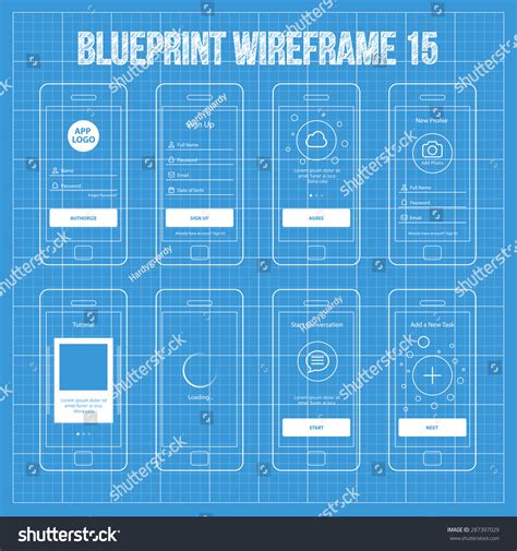 Mobile App Blueprint Wireframe Ui Kit Stock Vector Royalty Free 287397029