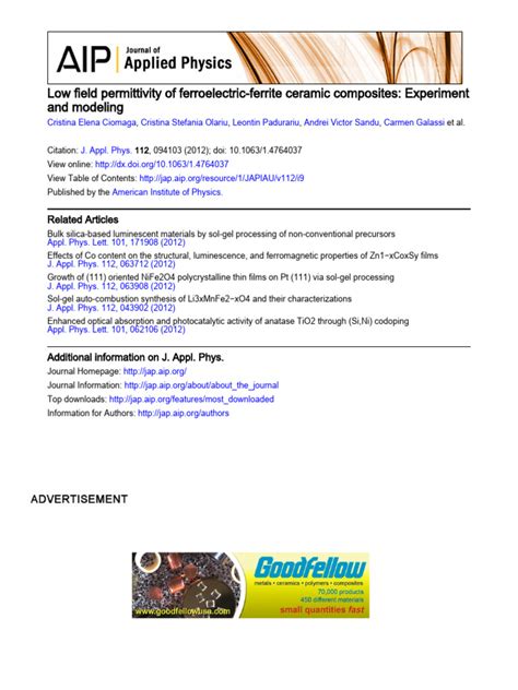 Low Field Permittivity Of Ferroelectric Ferrite Ceramic Composites