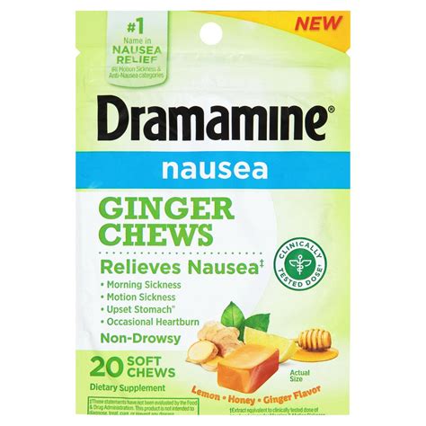 Dramamine Nausea Ginger Chews Dietary Supplement 20 Count Fairway