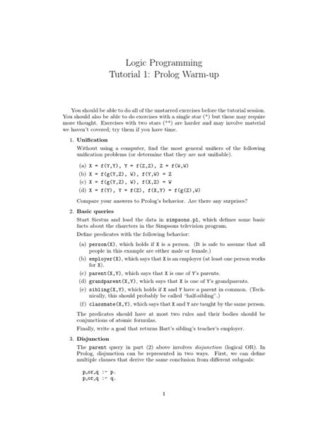 Logic Programming Tutorial 1 Prolog Warm Up Pdf Mathematical Logic