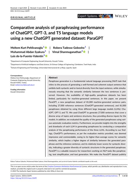 Pdf Comparative Analysis Of Paraphrasing Performance Of Chatgpt Gpt‐3 And T5 Language Models