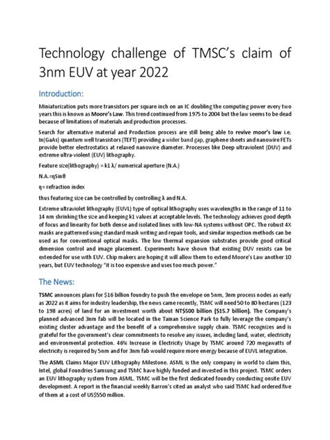 Technology Challenge Of Tmsc Pdf Photolithography Semiconductor