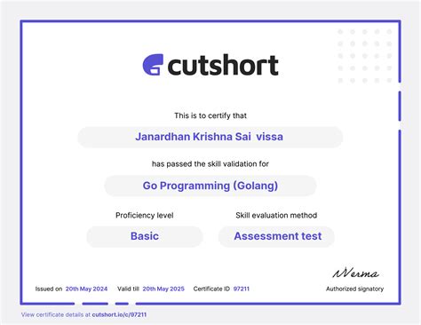 Janardhans Skill Certificate For Go Programming Golang Cutshort
