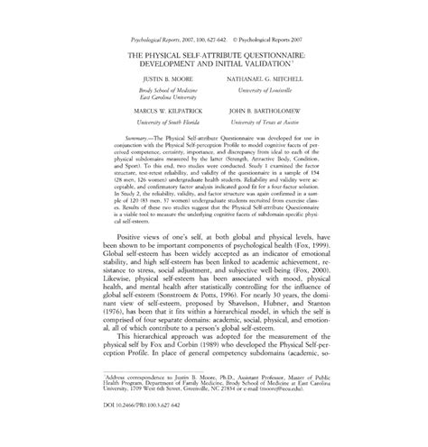 Pdf The Physical Self Attribute Questionnaire Development And
