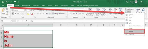 Excel´s Fill Justify Tool Myexcelonline