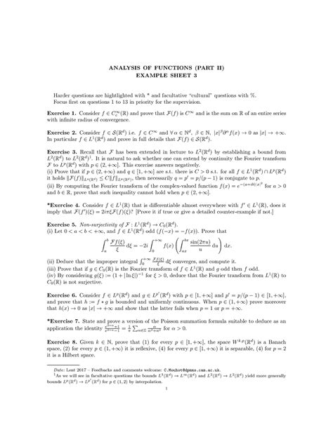 Analysis Of Functions 2016 2017 Example Sheet 3 Analysis Of Functions Part Ii Example Sheet