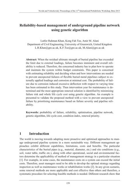 Pdf Reliability Based Management Of Underground Pipeline Kftee