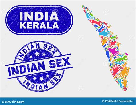 Assembly Kerala State Map And Grunge Indian Sex Stamp Seals Stock